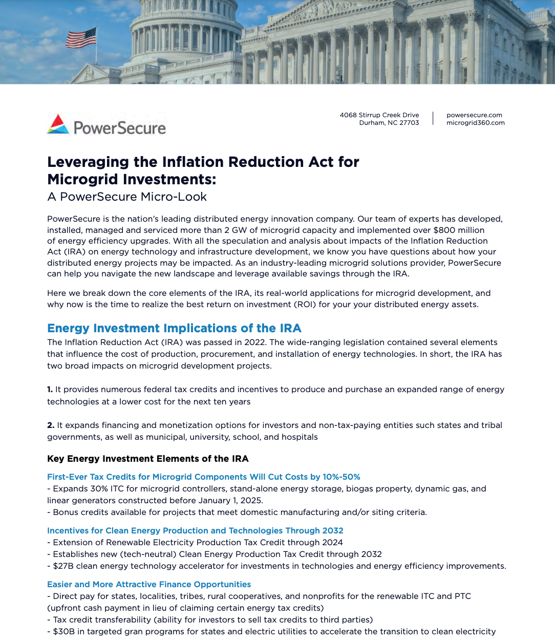Leveraging the Inflation Reduction Act for Microgrid Investments - PowerSecure, Inc.